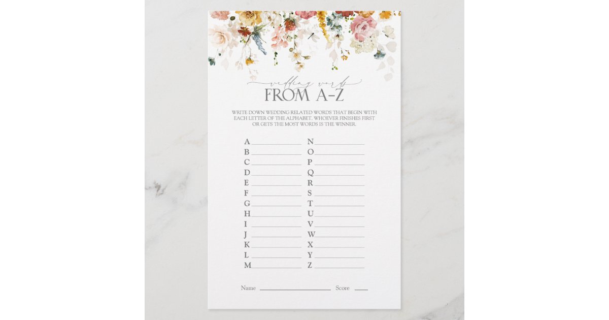 Garden Flowers Watercolor Bridal Shower Game | Zazzle
