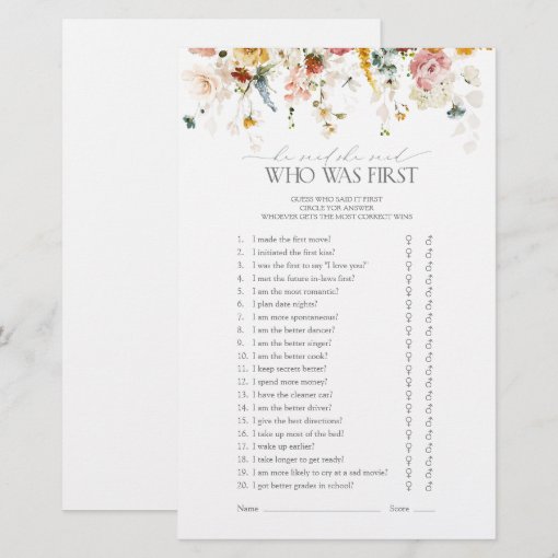 Garden Flowers Watercolor Bridal Shower Game | Zazzle