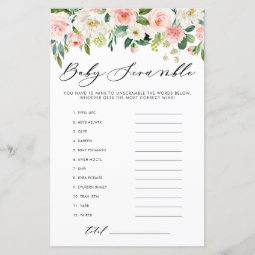 Garden Flowers Word Scramble Baby Shower Game | Zazzle