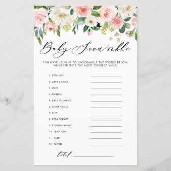 Garden Flowers Word Scramble Baby Shower Game | Zazzle