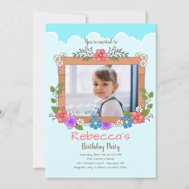 Garden Frame Photo Birthday Invitation | Zazzle