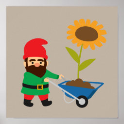 Garden gnome cute gardening theme poster | Zazzle