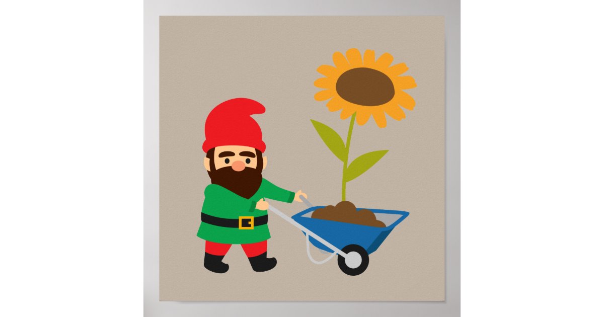Garden gnome cute gardening theme poster | Zazzle