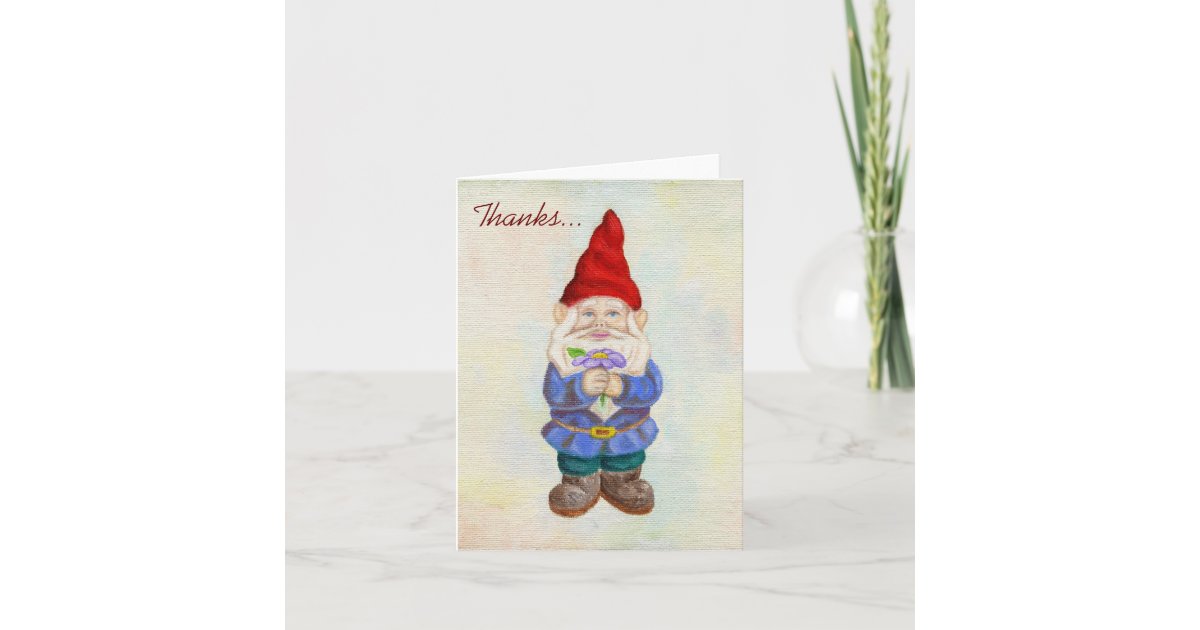 Garden Gnome with Flower thank you card | Zazzle
