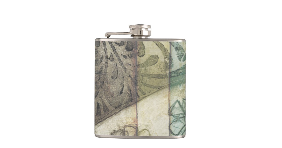 Garden Panel with Leaves, Flowers, and Grass Flask | Zazzle