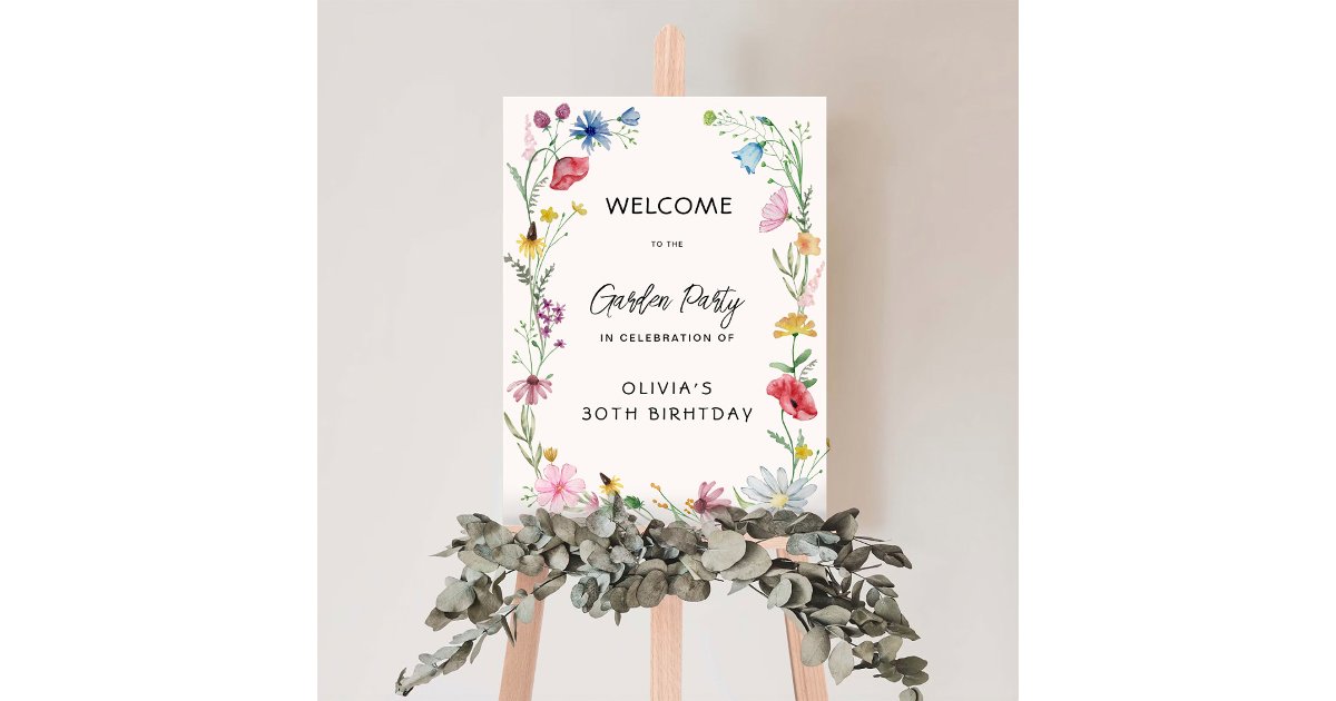 Garden Party Wildflower Birthday Welcome Foam Board | Zazzle