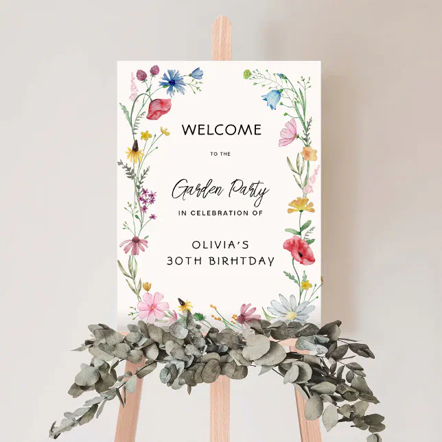Garden Party Wildflower Birthday Welcome Foam Board | Zazzle