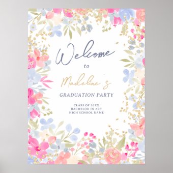 Garden pastel wildflowers welcome graduation poster | Zazzle