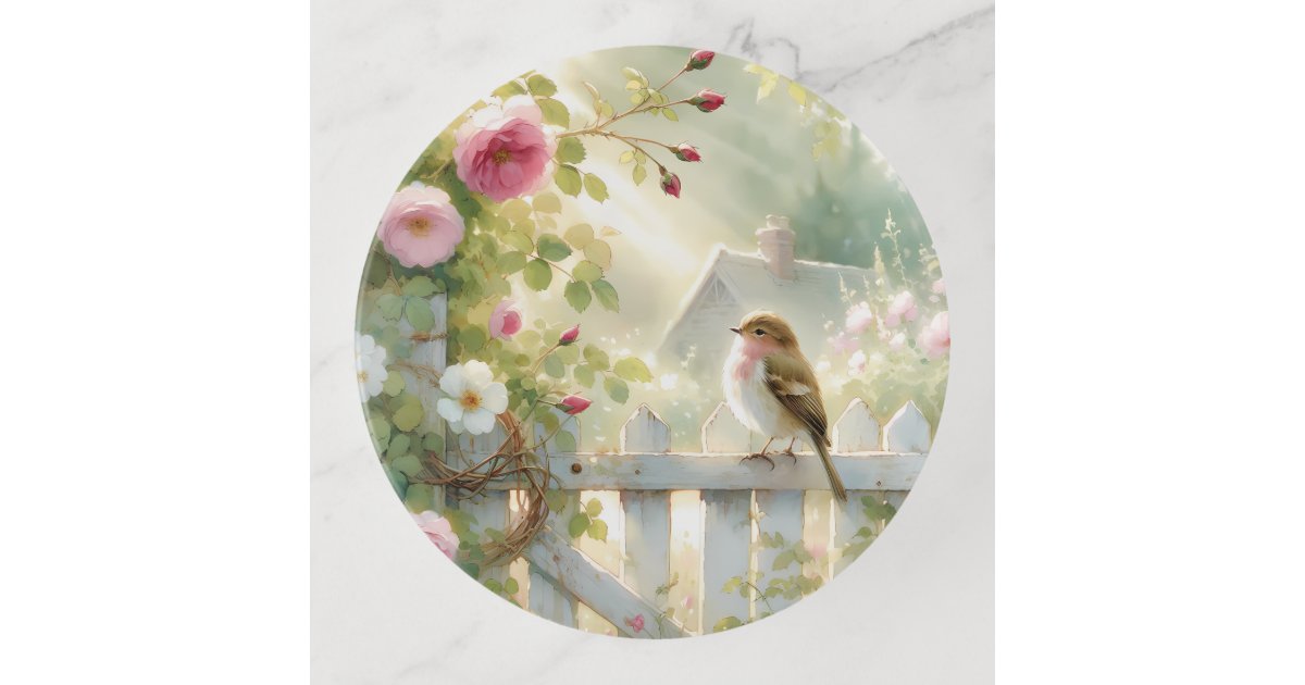 Garden Rose Bird Watercolor Scene Trinket Tray | Zazzle
