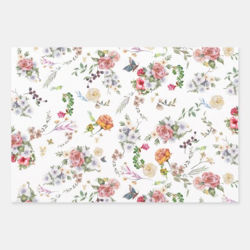 Garden Rose Romantic Floral Watercolor Wrapping Paper Sheets | Zazzle