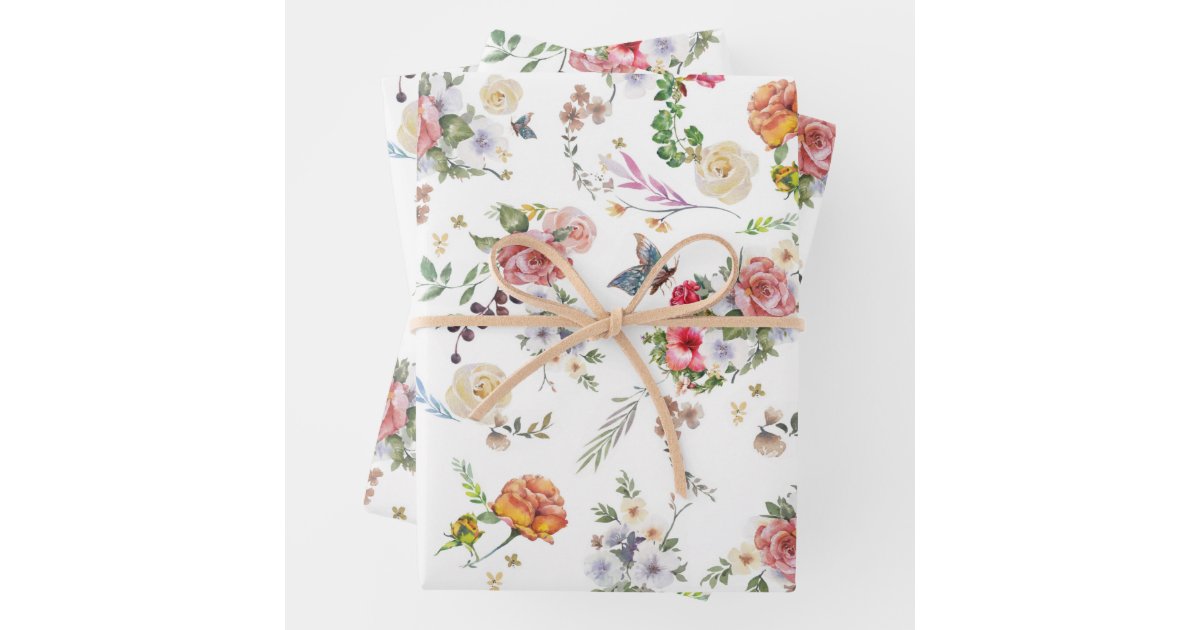 Garden Rose Romantic Floral Watercolor Wrapping Paper Sheets | Zazzle
