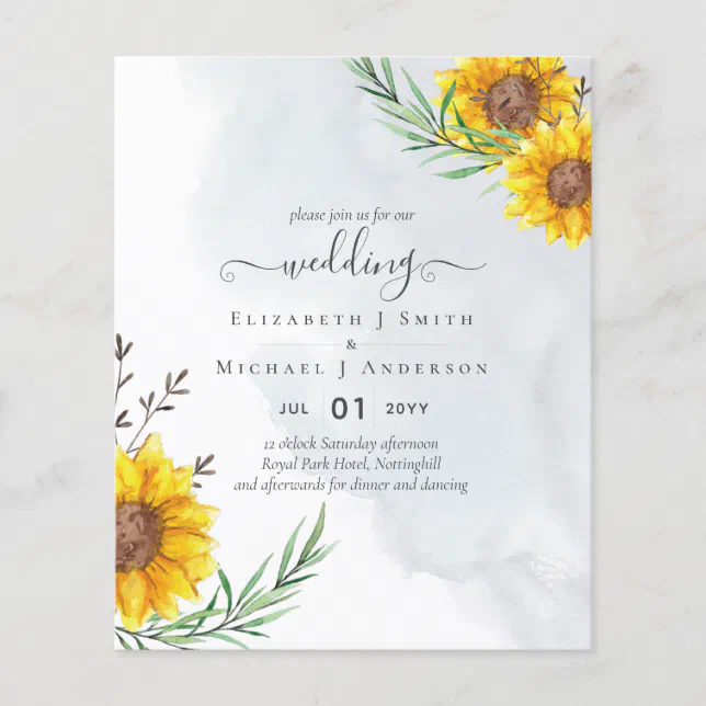 Garden Sunflowers Blue Rustic Boho Wedding Flyer | Zazzle