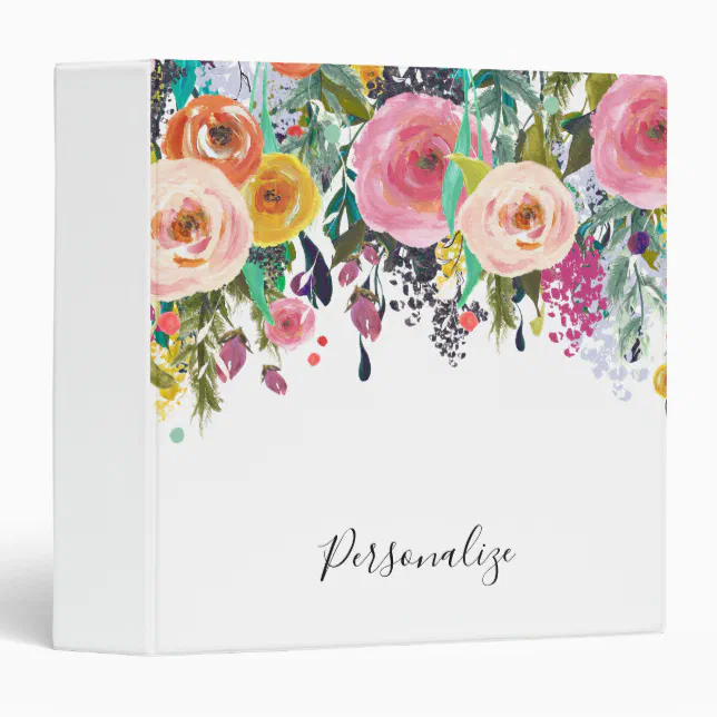 Garden Watercolor Floral 3 Ring Binder | Zazzle