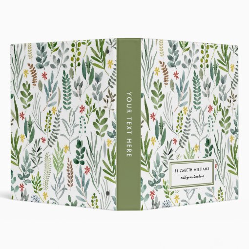 Garden Watercolor Leaves Personalized 3 Ring Binder | Zazzle