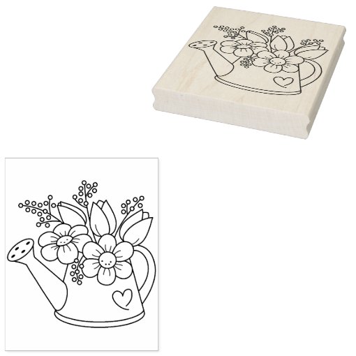 Garden Watering Can with Flowers Coloring Page Rubber Stamp | Zazzle