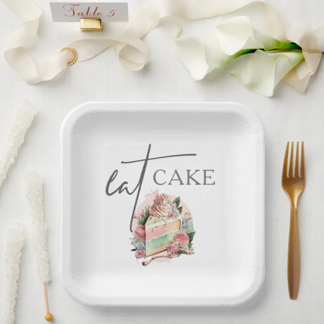 Garden Wedding Eat Cake Paper Plates | Zazzle
