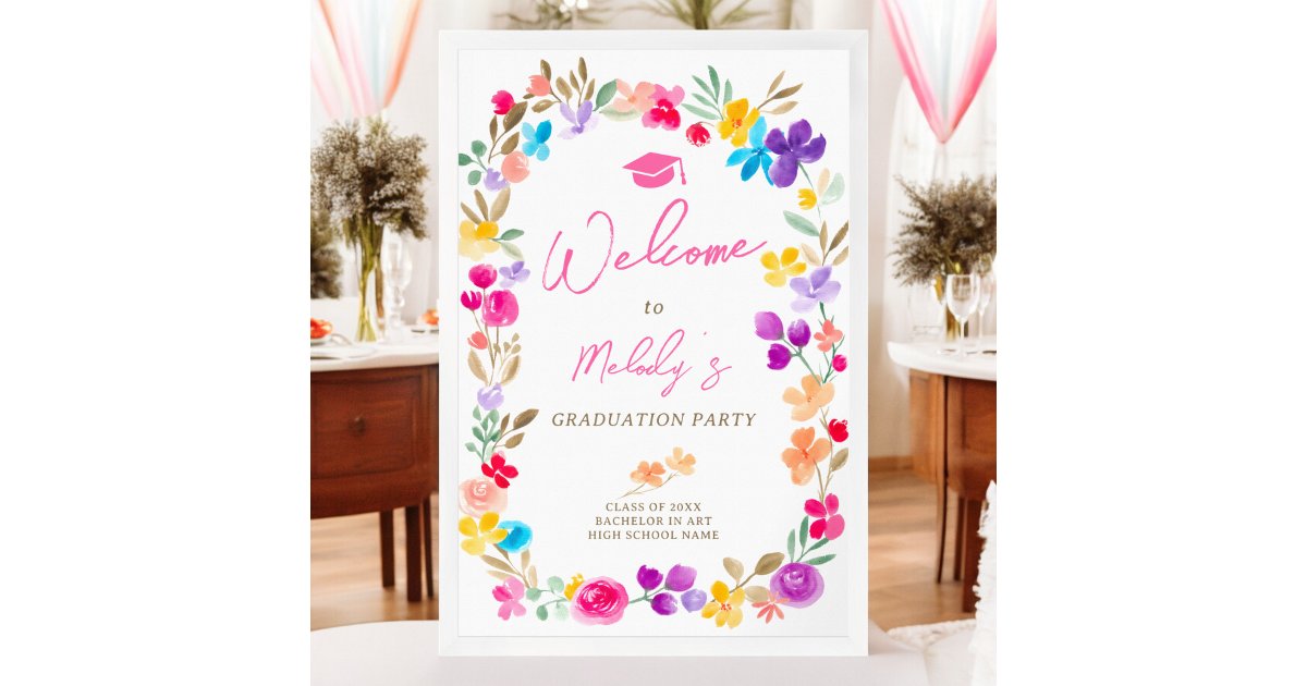 Garden wildflowers meadow welcome graduation poster | Zazzle