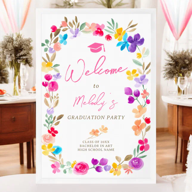 Garden wildflowers meadow welcome graduation poster | Zazzle