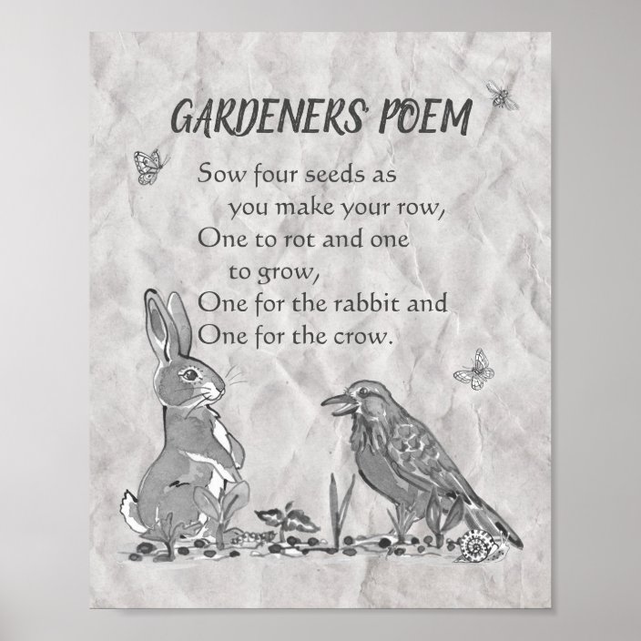 Gardeners' Poem Black & White Seeds, Rabbit, Crow Poster | Zazzle.com