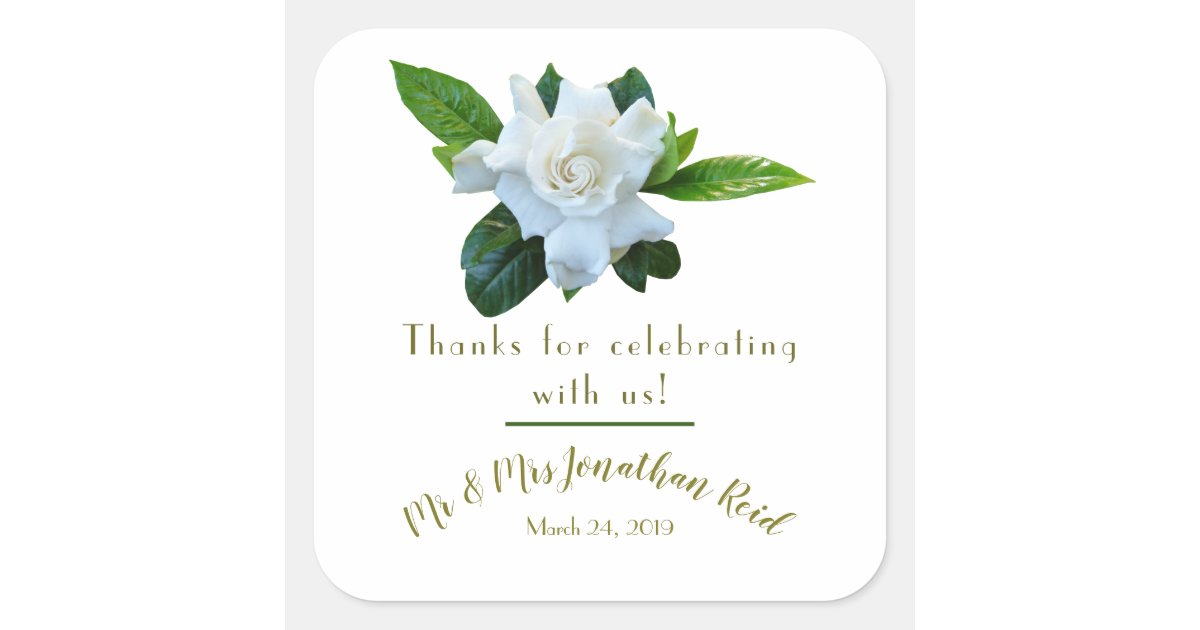 Gardenia Greenery Full Bloom Wedding Square Sticker | Zazzle