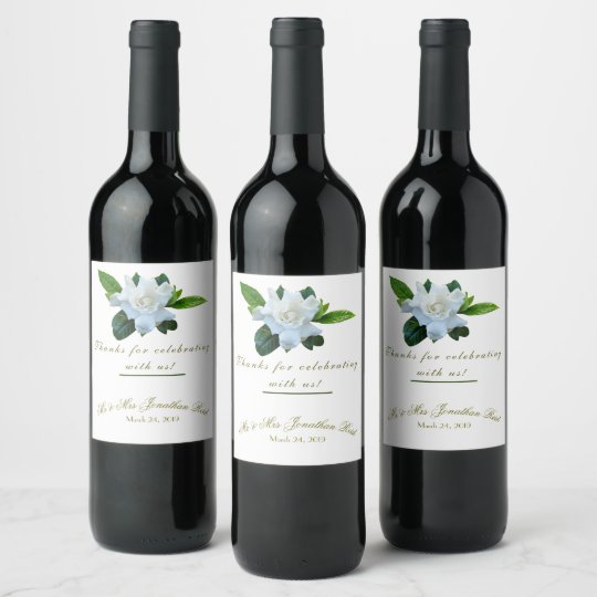 Gardenia Greenery Full Bloom Wedding Wine Label | Zazzle.com