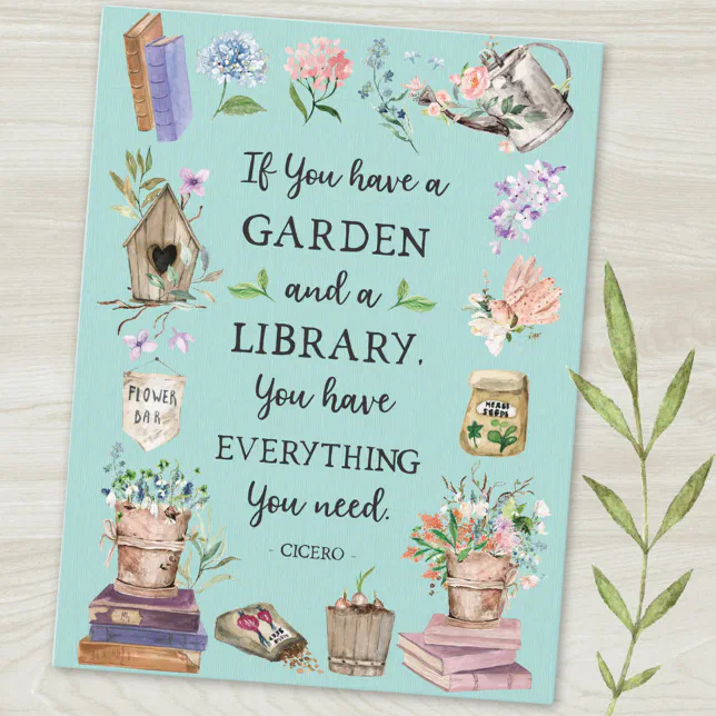 Gardening and Library Quote Floral Graden Postcard | Zazzle