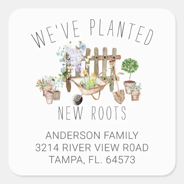 Gardening Planting New Roots Address Square Sticker | Zazzle