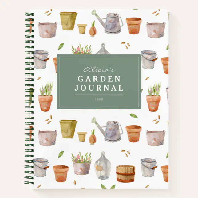 Gardening Tools Watercolor Garden Journal Notebook | Zazzle