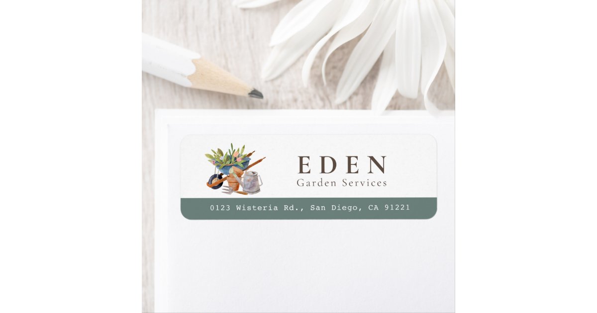 Gardening Tools Wheelbarrow Watercolor Address Label | Zazzle