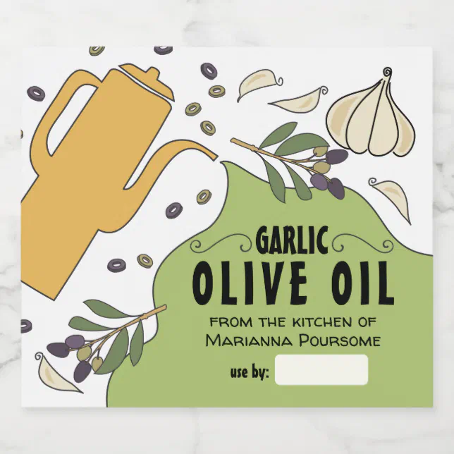 Garlic olive flavored olive oil home canning label | Zazzle