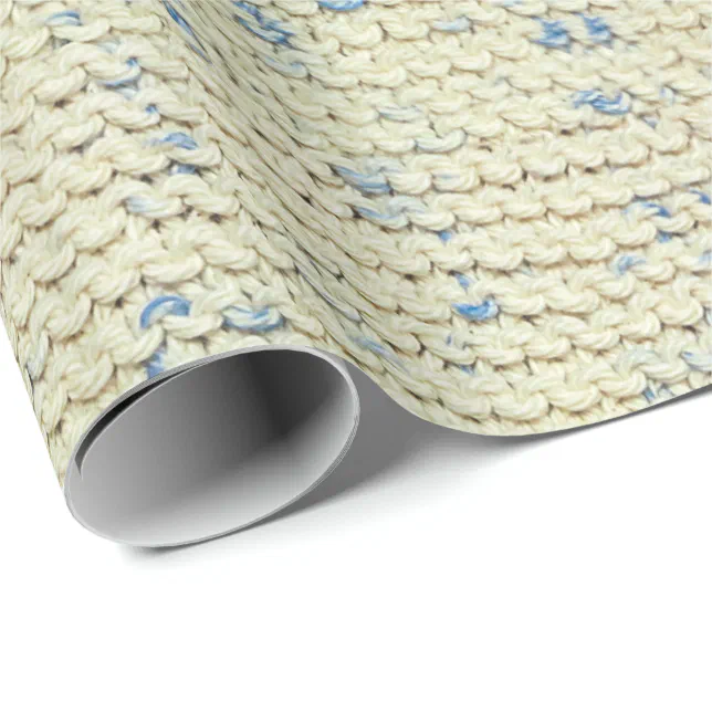 Garter Stitch Knit Pattern Blue/Natural Tweed Wrapping Paper | Zazzle