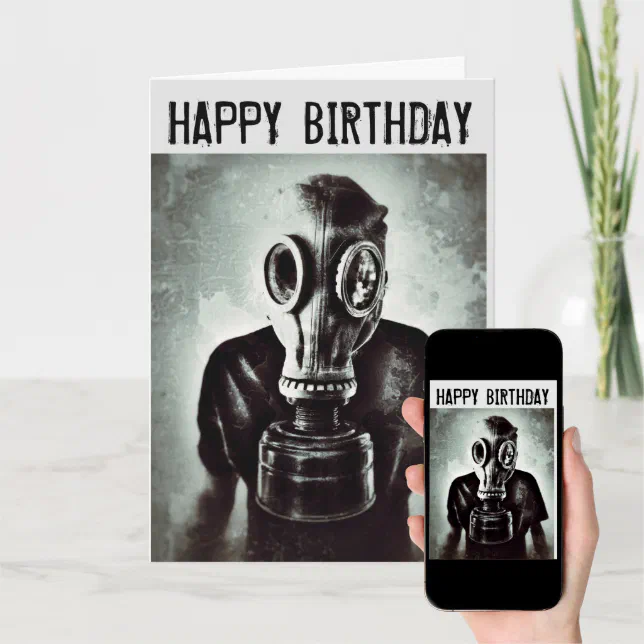 GAS MASK HAPPY BIRTHDAY GREETING CARDS | Zazzle