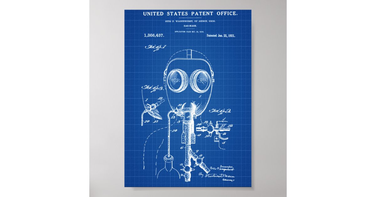 Gas Mask Patent - Blueprint Poster | Zazzle