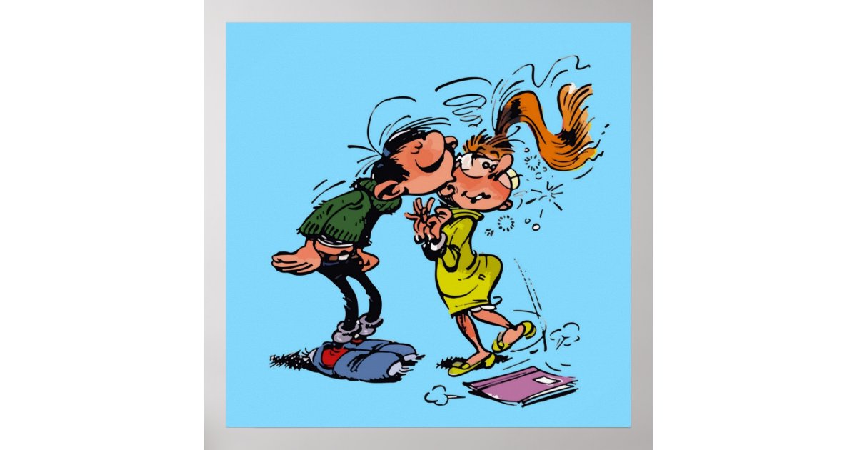 Gaston Lagaffe kissing girl Poster | Zazzle