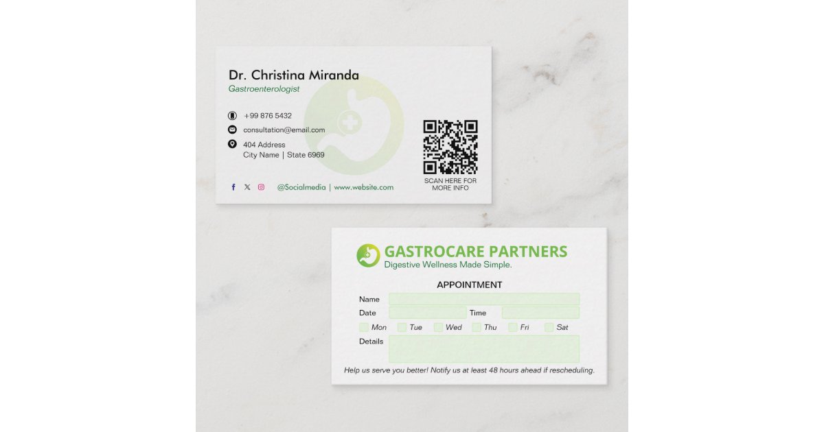 Gastroenterology Clinic Business | Appointment Card | Zazzle
