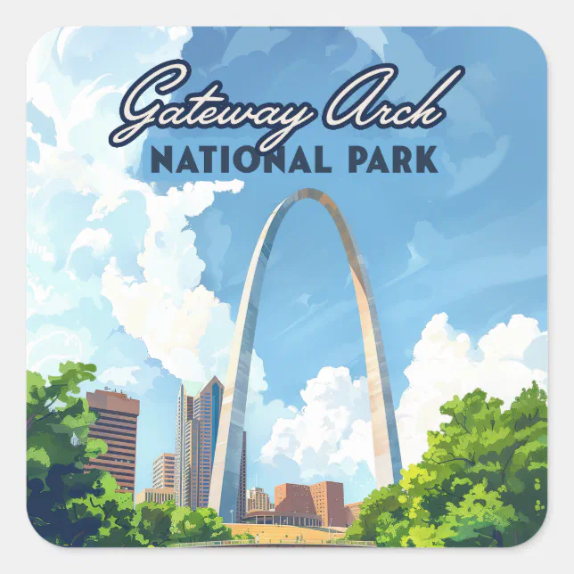 Gateway Arch National Park Missouri St Louis Retro Square Sticker | Zazzle