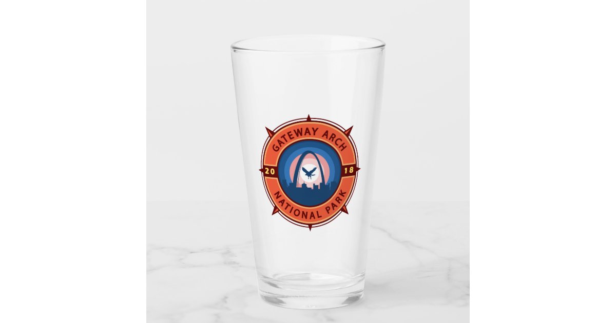 Gateway Arch National Park Retro Compass Emblem Glass | Zazzle