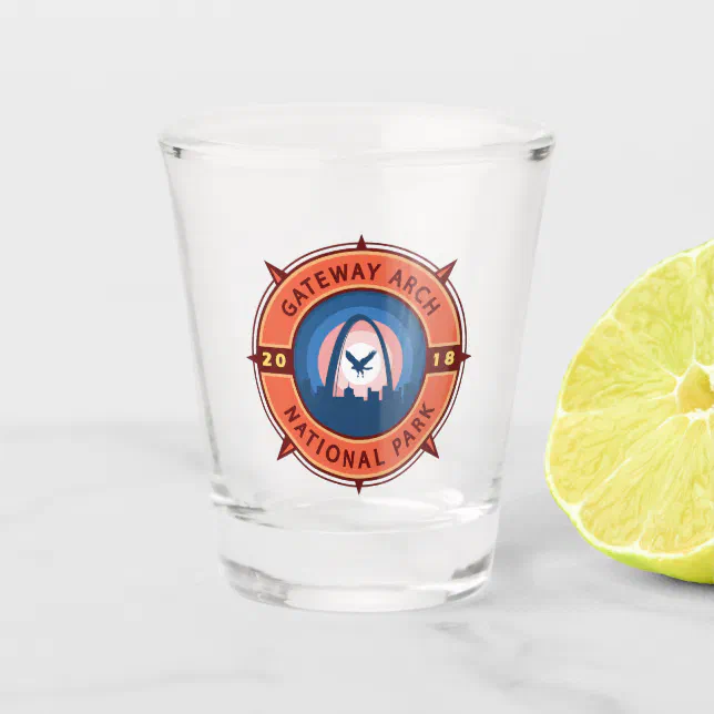 Gateway Arch National Park Retro Compass Emblem Shot Glass | Zazzle