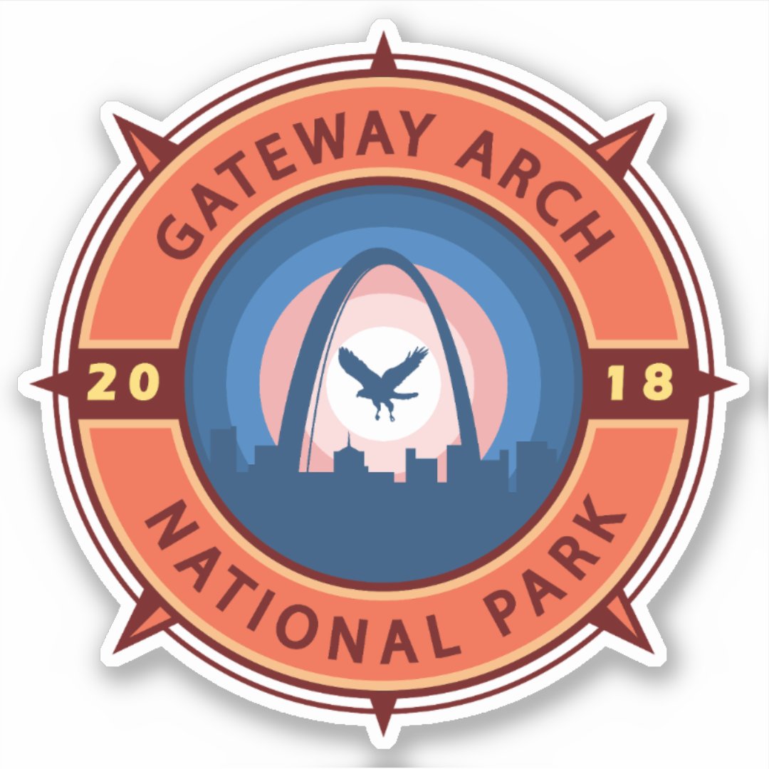 Gateway Arch National Park Retro Compass Emblem Sticker | Zazzle