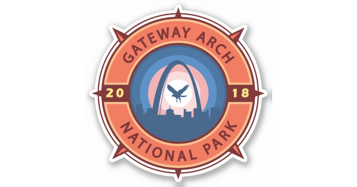 Gateway Arch National Park Retro Compass Emblem Sticker | Zazzle