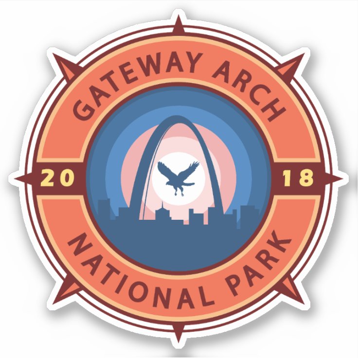 Gateway Arch National Park Retro Compass Emblem Sticker | Zazzle