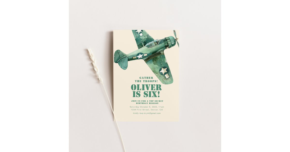 Gather the Troops Military Airplane Birthday Invitation | Zazzle