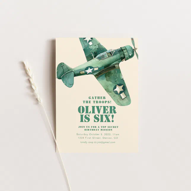 Gather the Troops Military Airplane Birthday Invitation | Zazzle