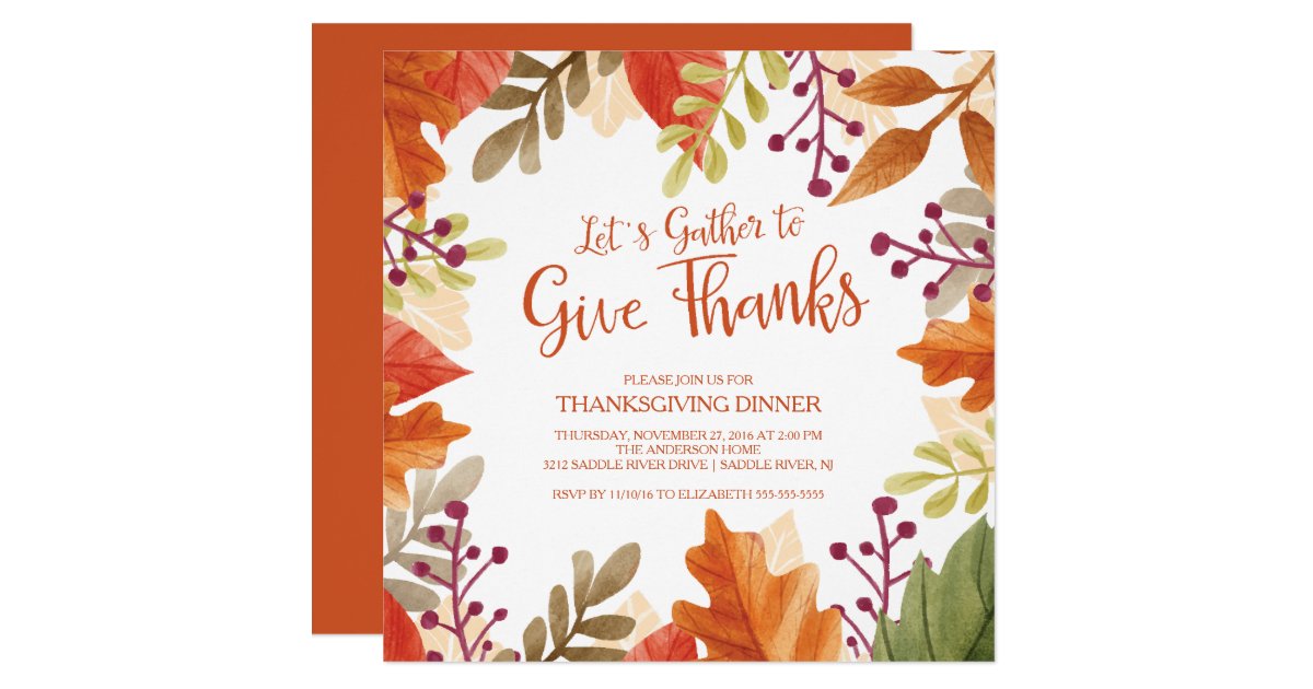 Gather to Give Thanks Thanksgiving Dinner Invitation | Zazzle.com