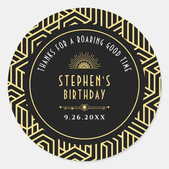 Gatsby 1920s Art Deco Birthday Party Thank You Classic Round Sticker ...