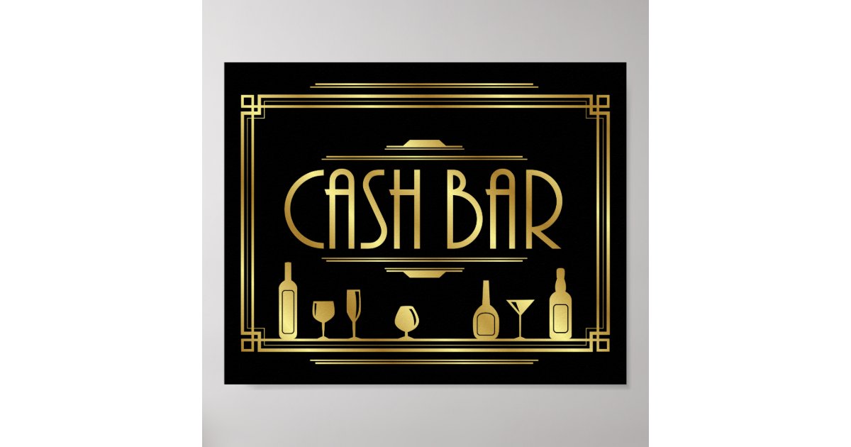 Gatsby Art Deco CASH BAR Sign Print | Zazzle