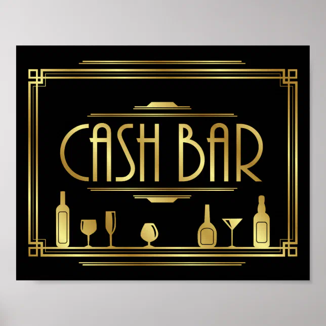 Gatsby Art Deco CASH BAR Sign Print | Zazzle