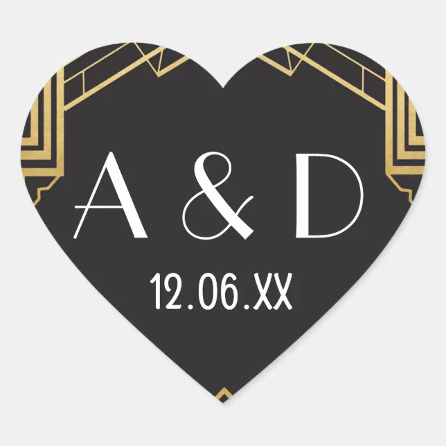 Gatsby Art Deco Heart Stickers Label 1920s Gold | Zazzle
