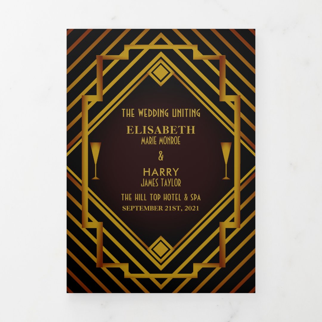 Gatsby Gold 2020's Wedding Program | Zazzle