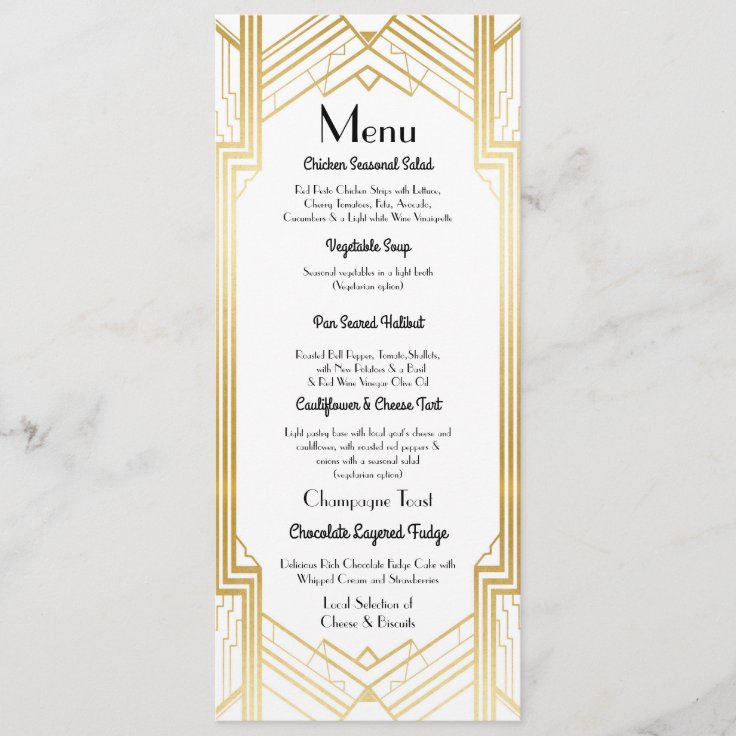 Gatsby Menu Wedding Reception 1920's Art Deco | Zazzle